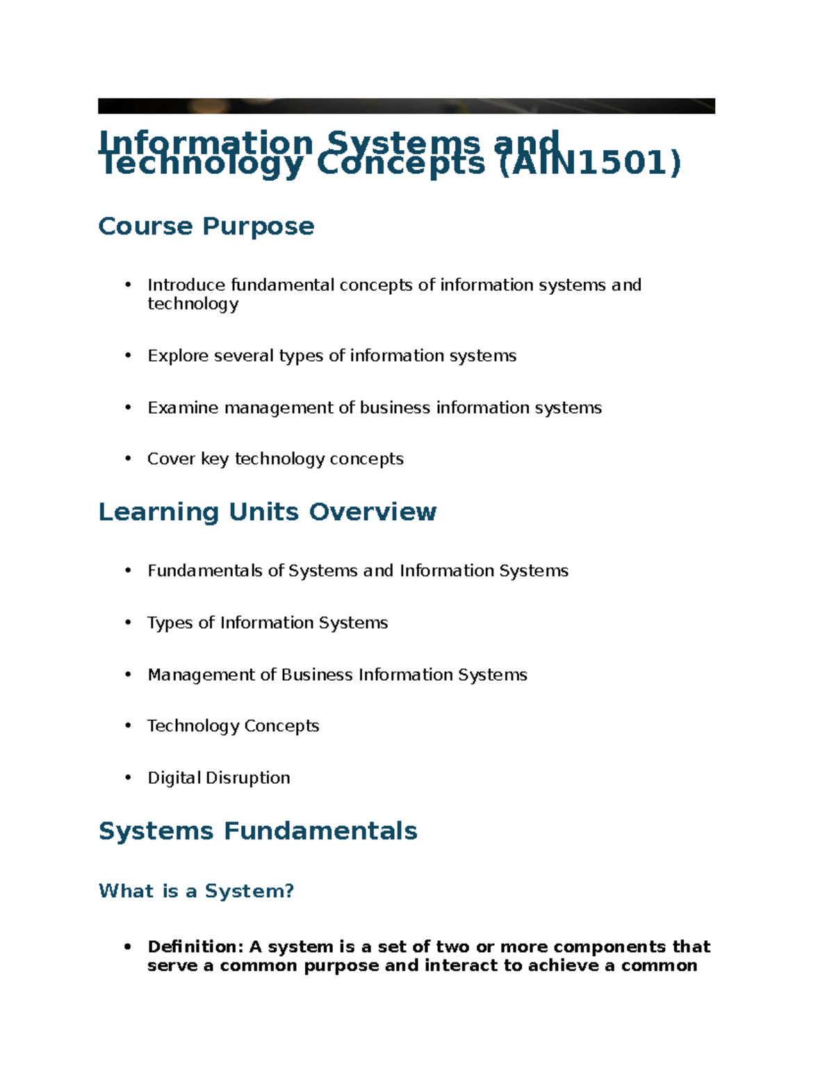 Introdution to Information Systems - Information Systems and Technology ...