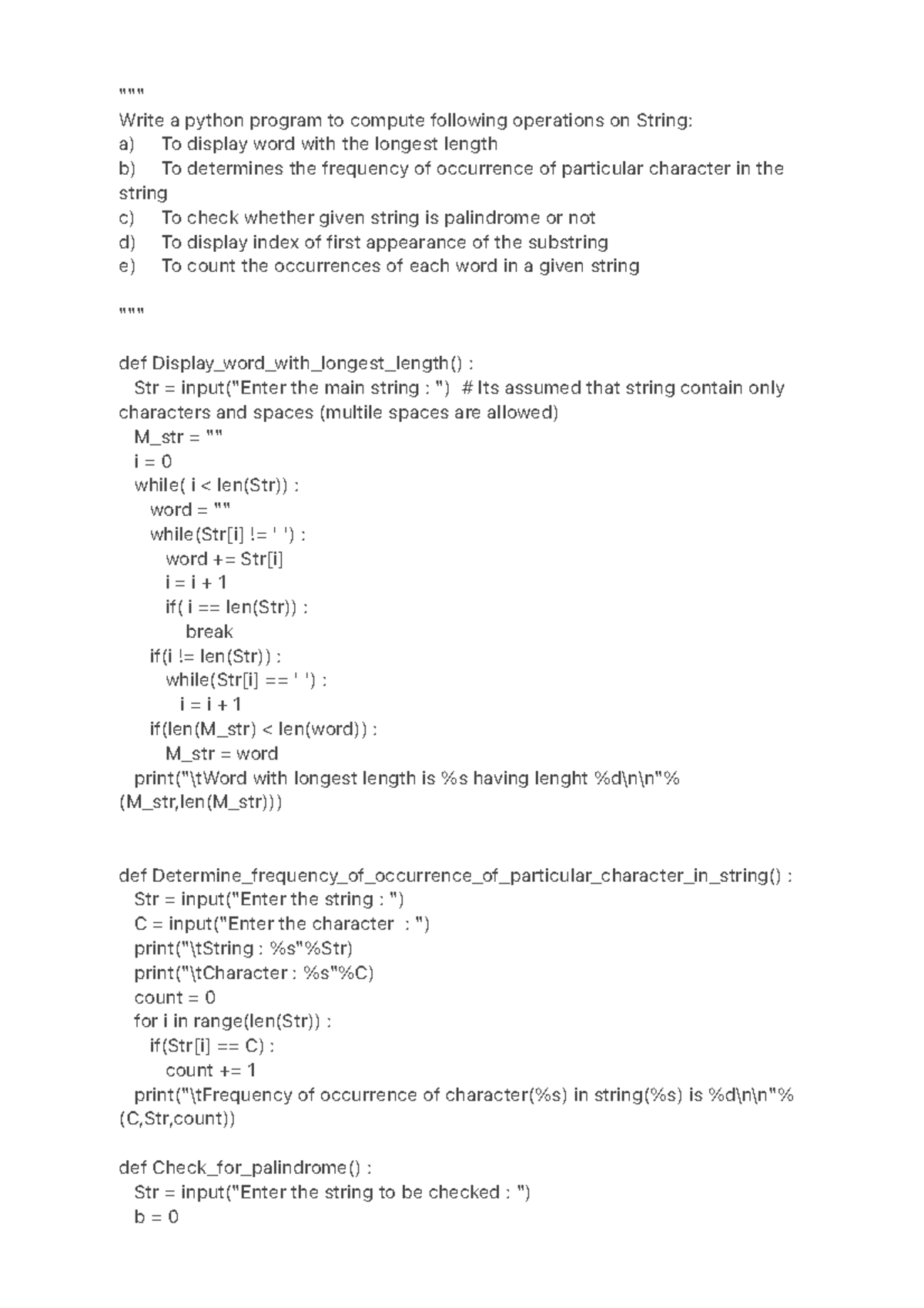 DSL ASSIGNMENT - """ Write a python program to compute following ...