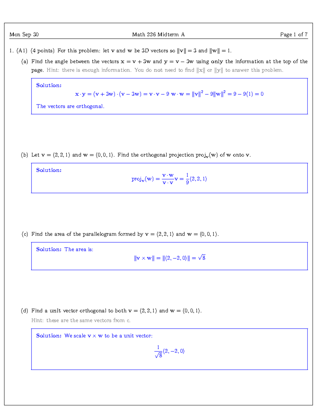 Math 226 Midterm A Solutions - September 30, 2024 - Studocu