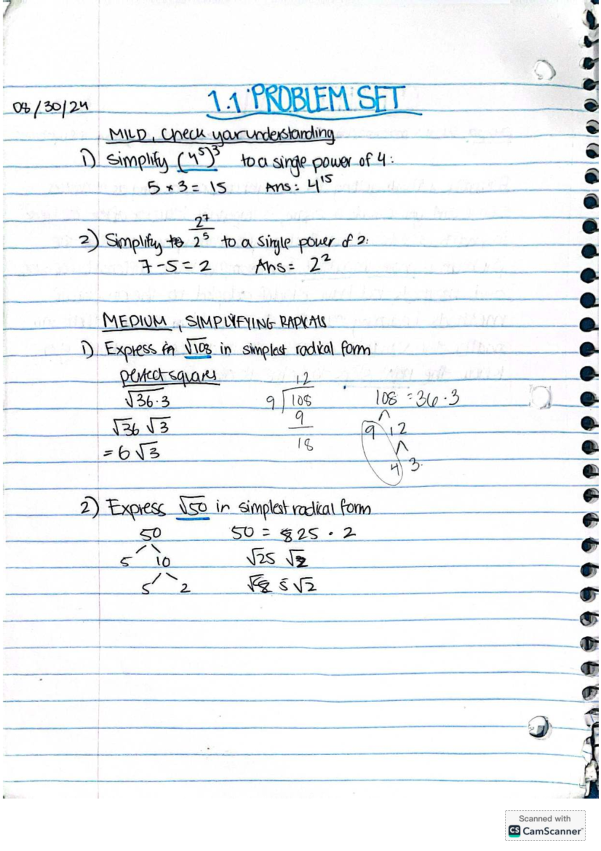 Math Notebook 1: Problem Set & Notes on Radicals, Logarithms, and ...
