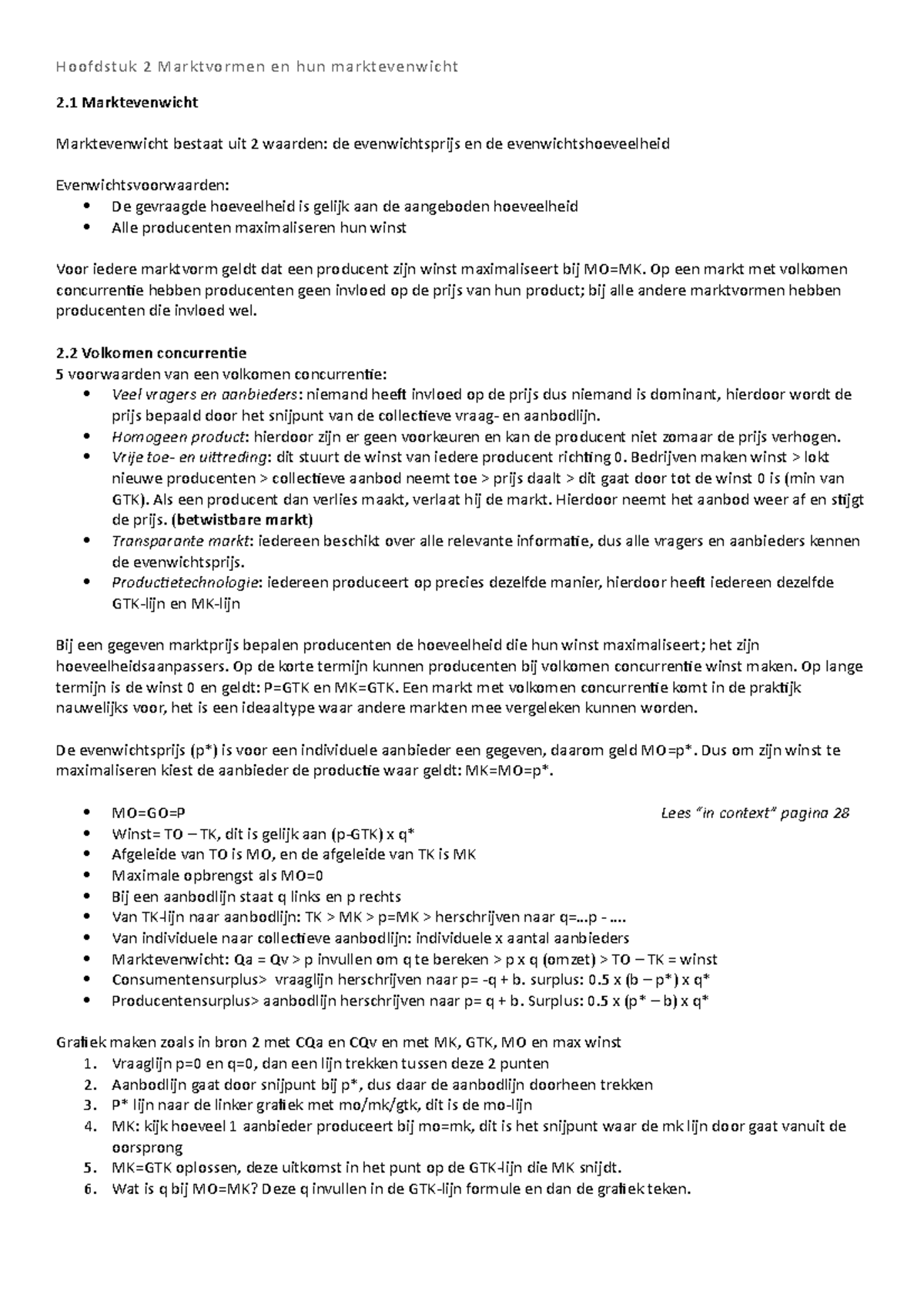 Hoofdstuk 2: Marktvormen en Marktevenwicht in Economie (ECON101 ...