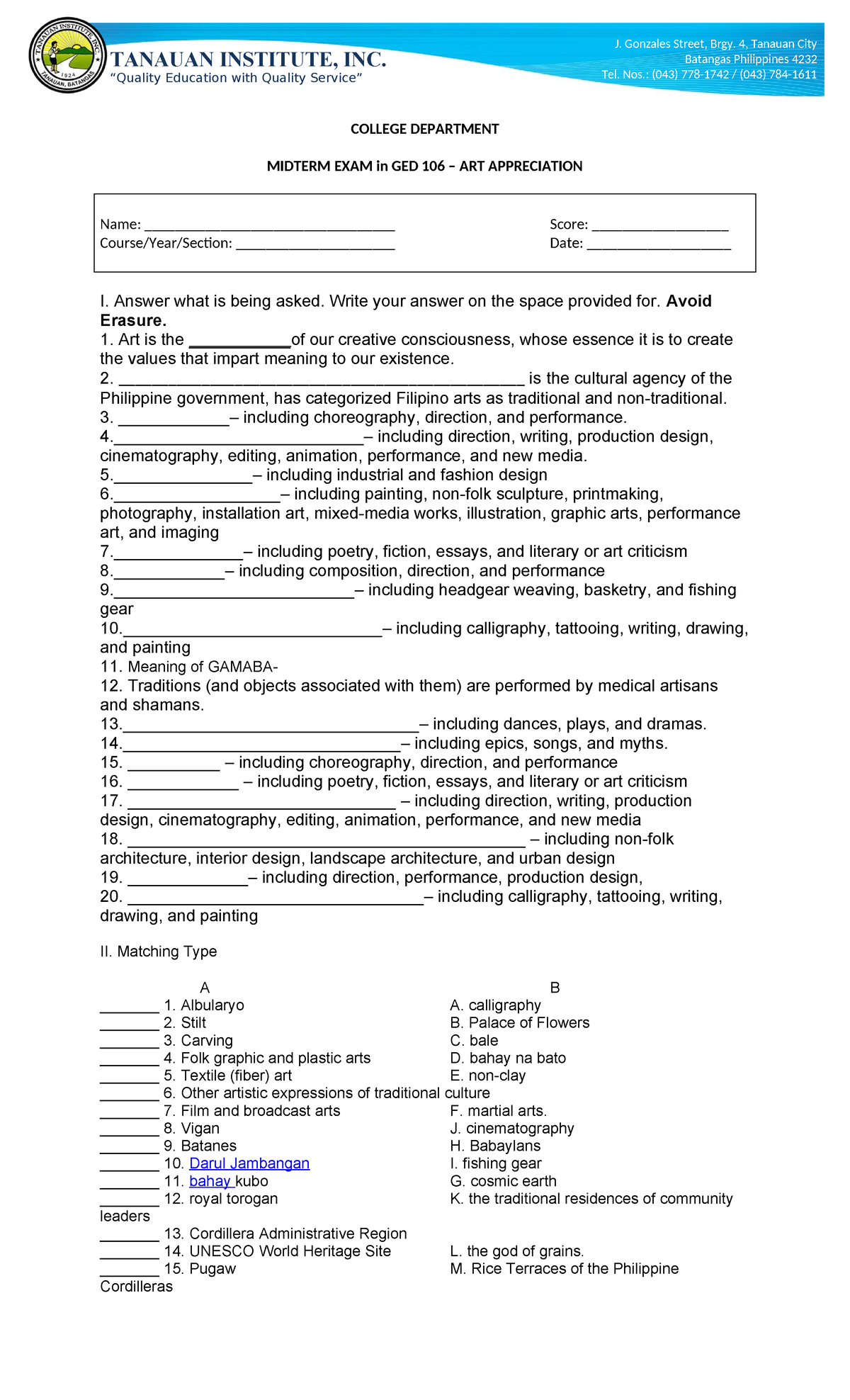 2024 GED 106 Midterm Exam - Art Appreciation - Studocu