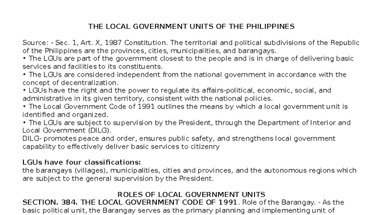 Local Government Units in the Philippines: Roles & Responsibilities ...