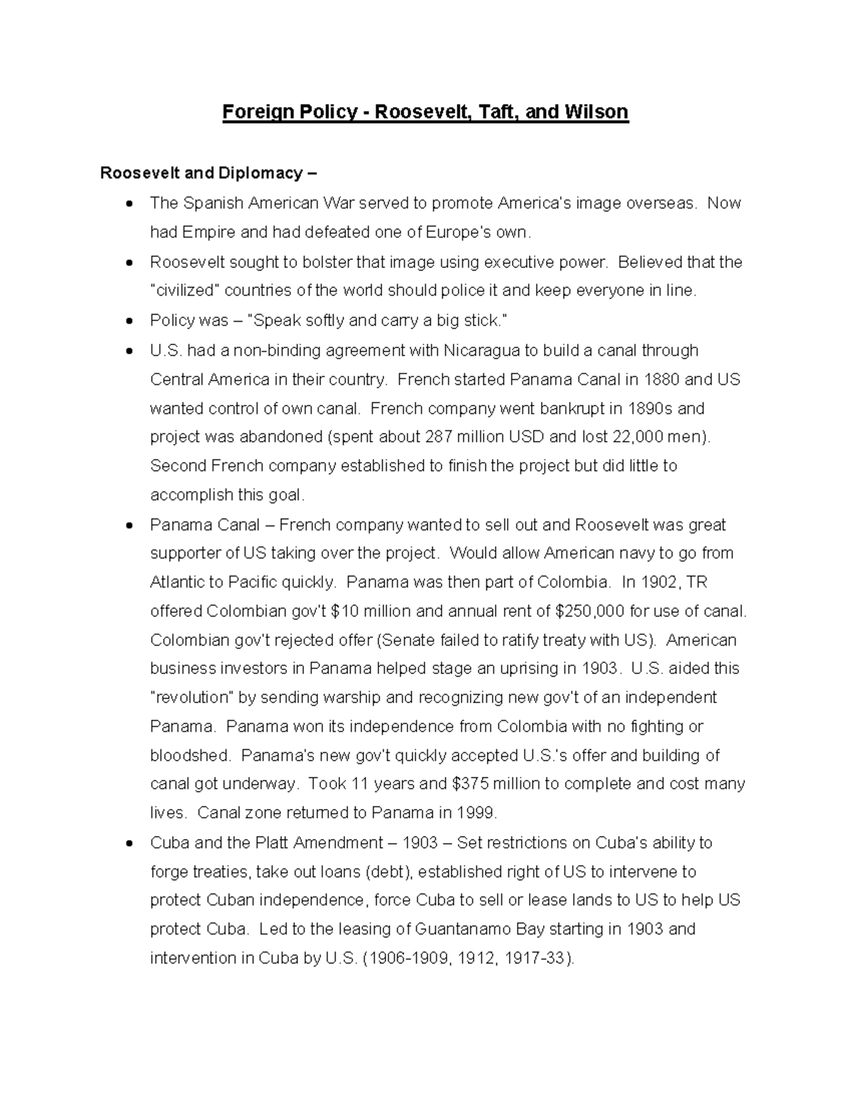 Lecture 11: U.S. Foreign Policy under Roosevelt, Taft, and Wilson - Studocu