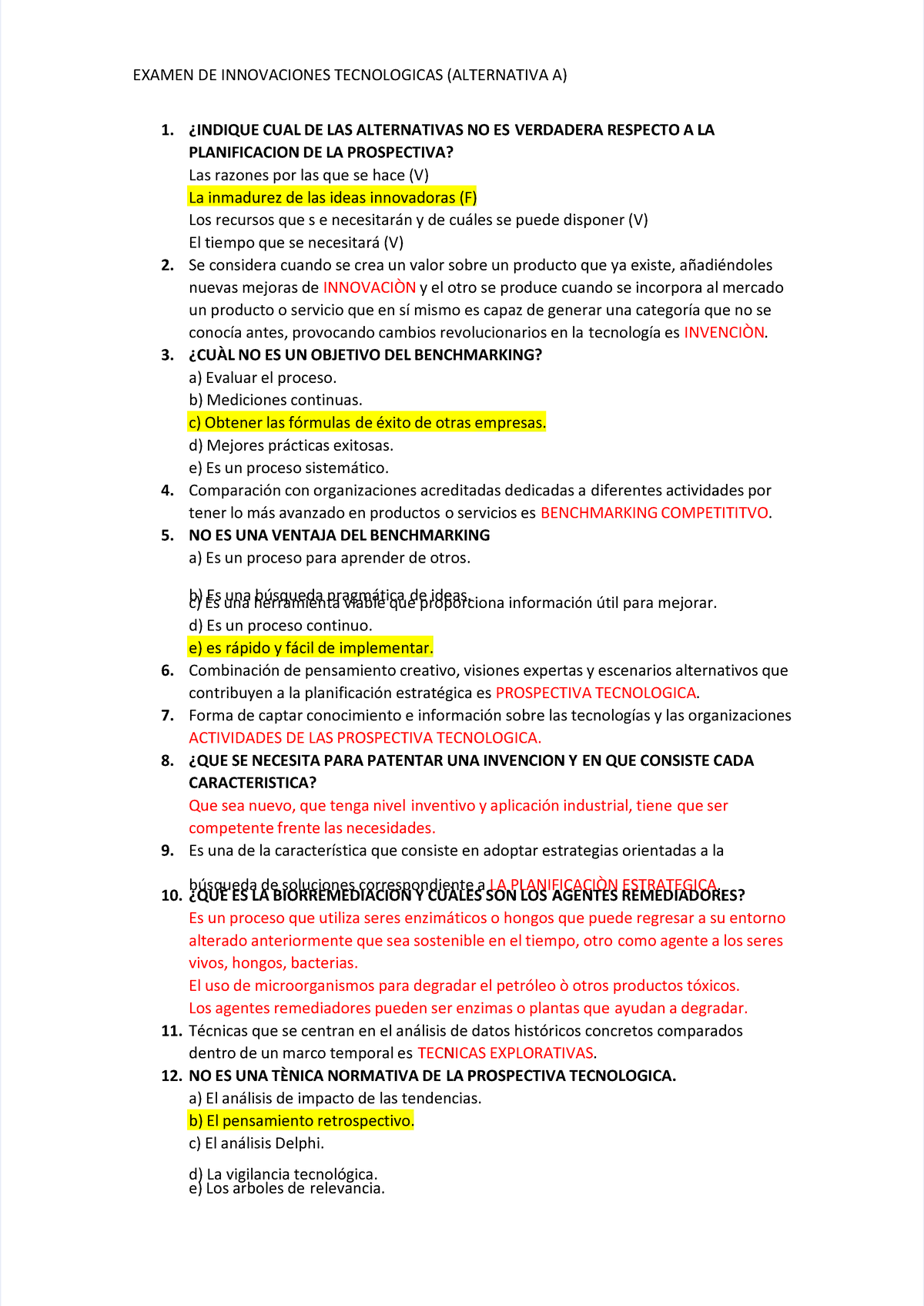 Examen de Innovaciones Tecnológicas - Alternativa A - PDF - Studocu