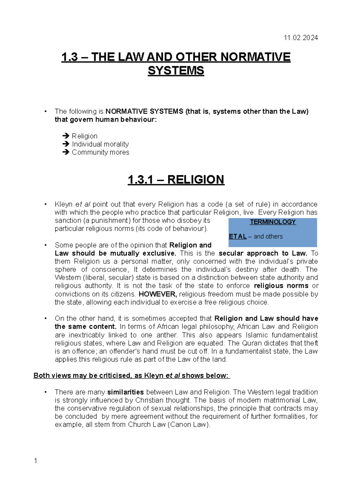 LAW 101: Exploring Normative Systems in Religion and Society - Studocu