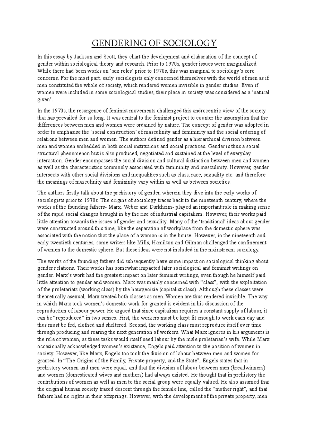 GENDERING OF SOCIOLOGY: Analyzing Gender in Sociological Theory and ...