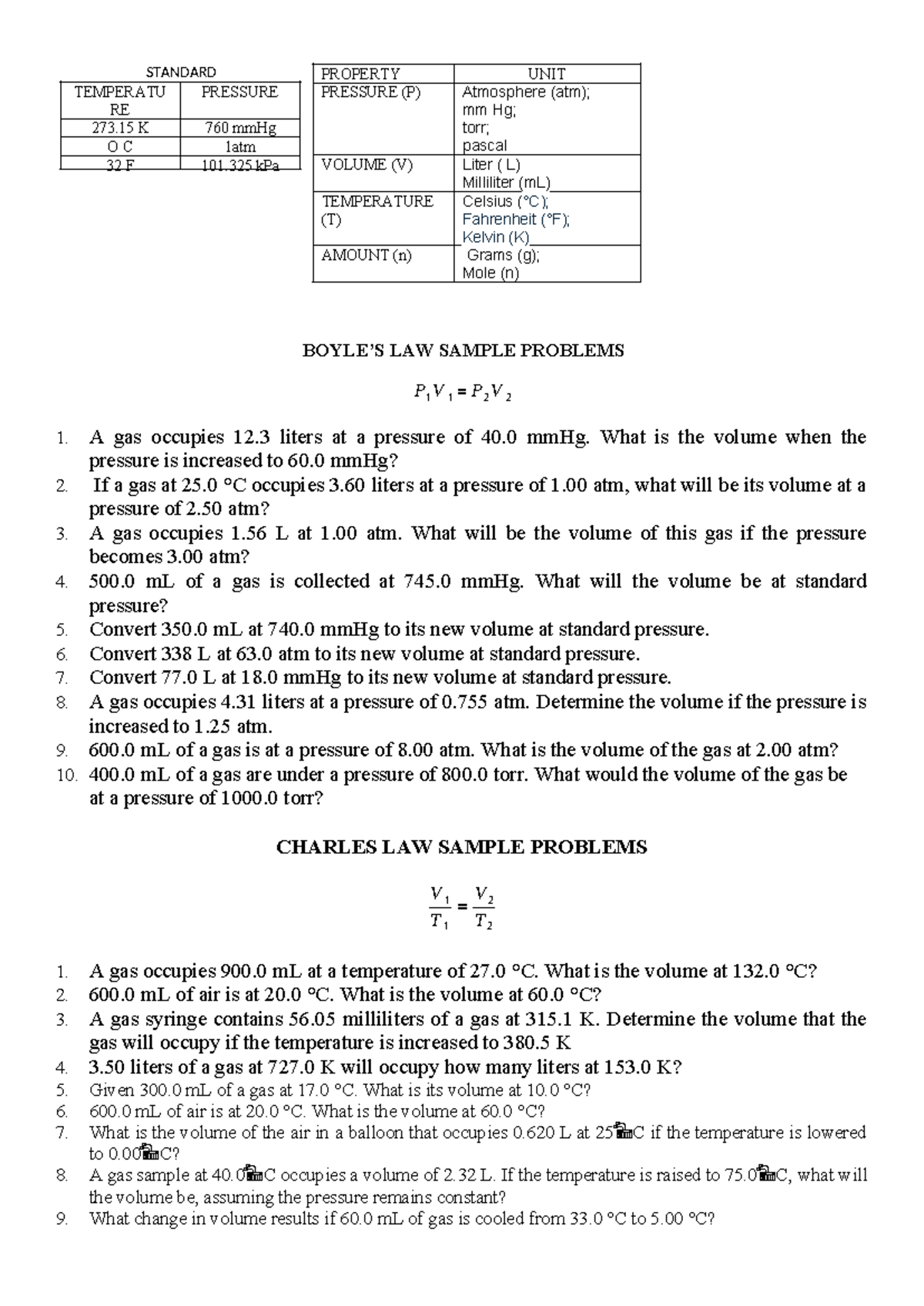Boyle's and Charles's Law Sample Problems (Physics 101) - Studocu