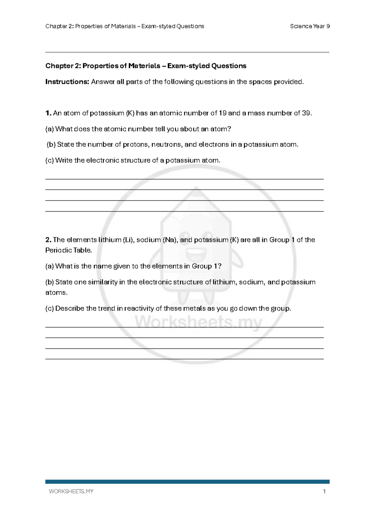 Ch2: Properties of Materials Exam Questions - Science Year 9 - Studocu
