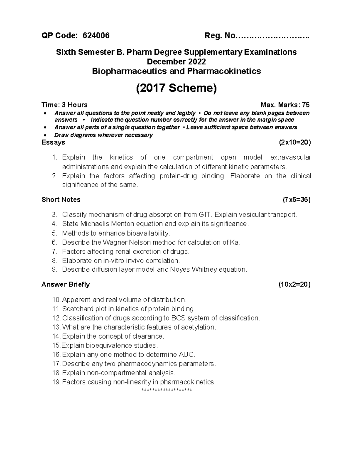 Sixth Semester B. Pharm Degree Supplementary Exam Papers - Dec 2022 ...