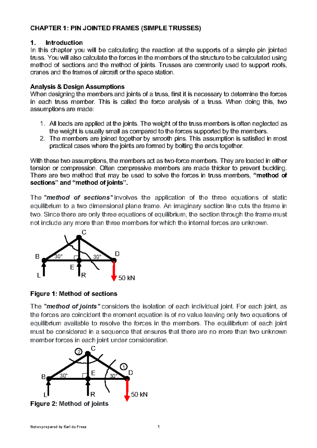 PIN Jointed Frames Analysis: Method of Sections & Joints Notes - Studocu