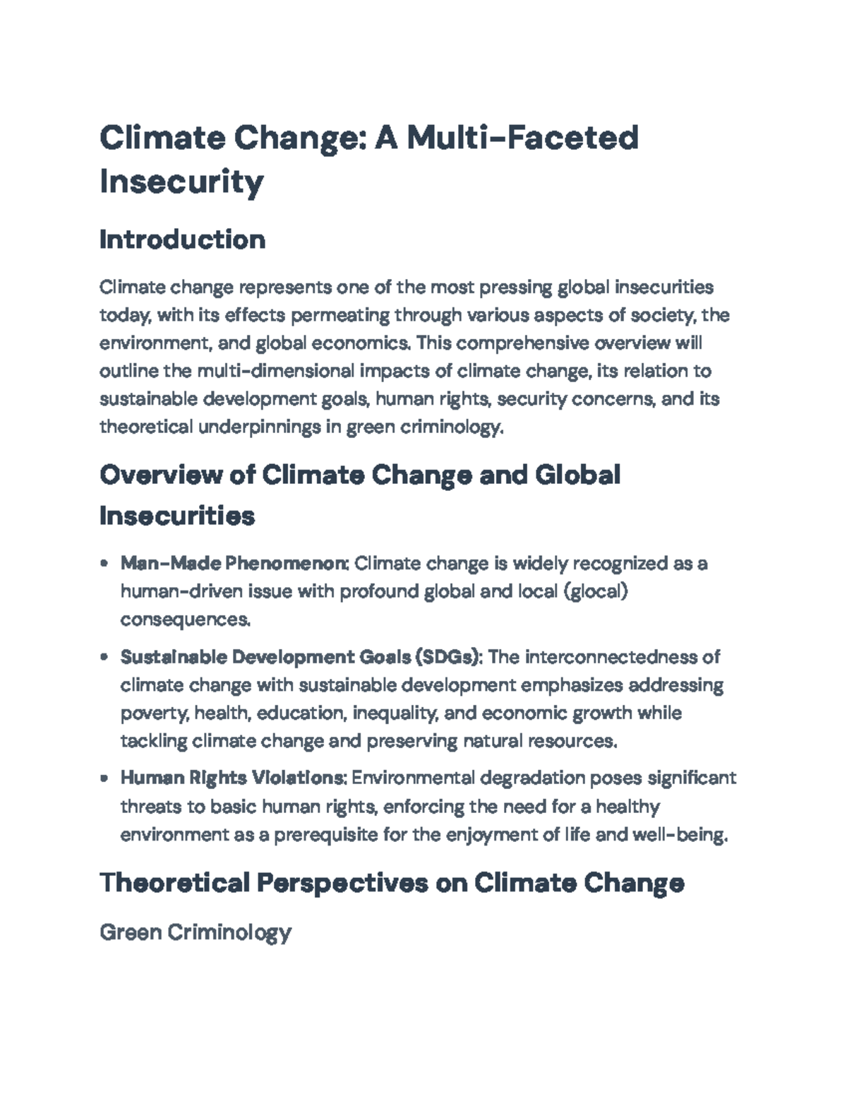 Climate Change and Global Insecurity: Impacts on Rights ...