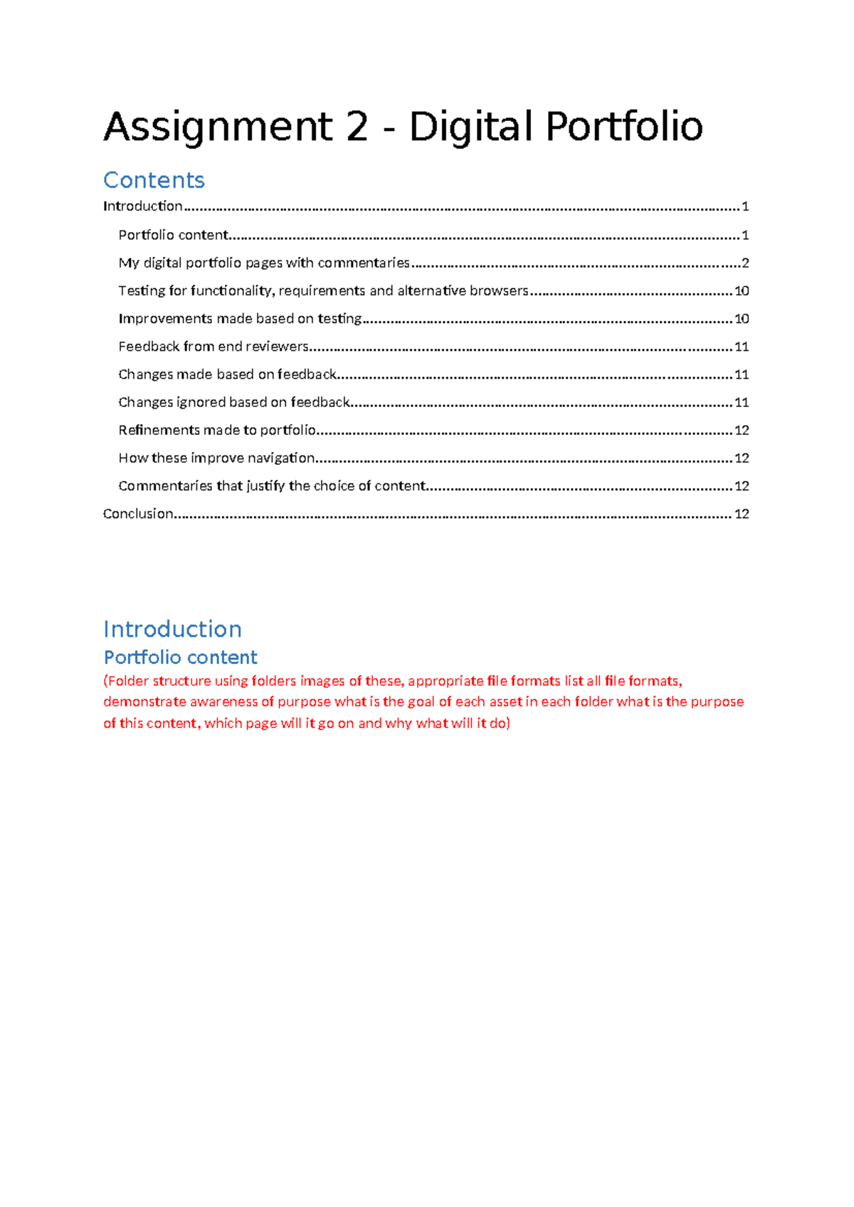 A2 Digital Portfolio Template: Comprehensive Responses and Improvements ...
