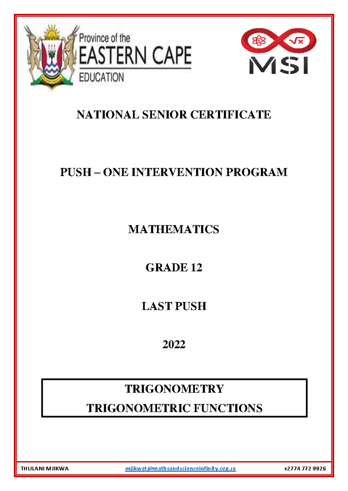 Grade 12 Mathematics (NSC) Trig Functions Q&A for Exam Prep - Studocu