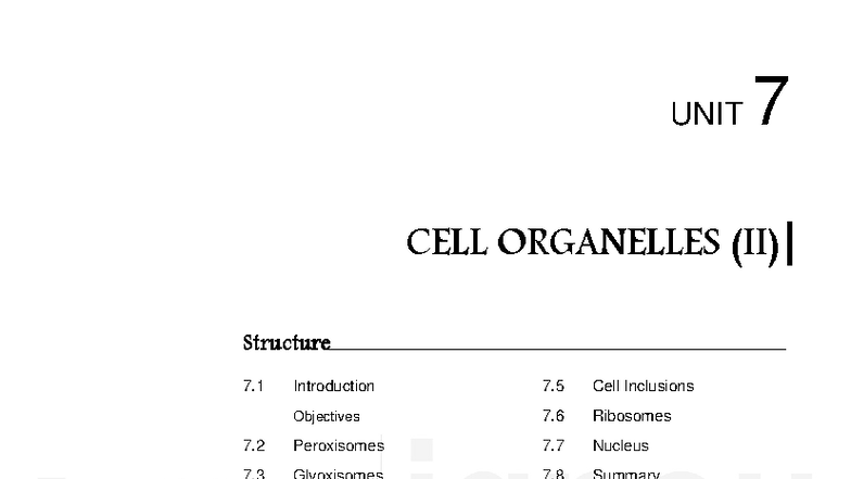 Unit 7: Cell Organelles (II) - Structure and Function Overview - Studocu