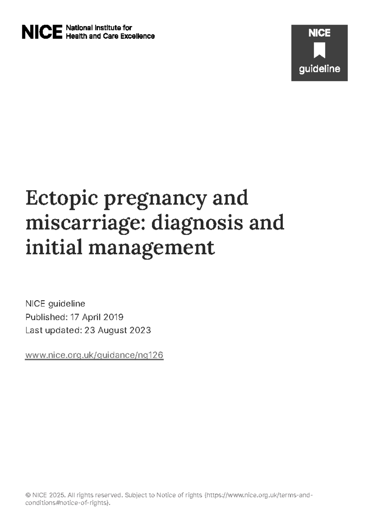 Ectopic Pregnancy & Miscarriage: Diagnosis & Management (NG126) - Studocu