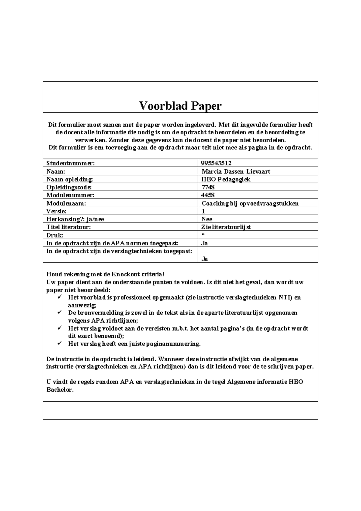 Coaching bij opvoedvraagstukken - HBO Pedagogiek 7748 - Paper en ...