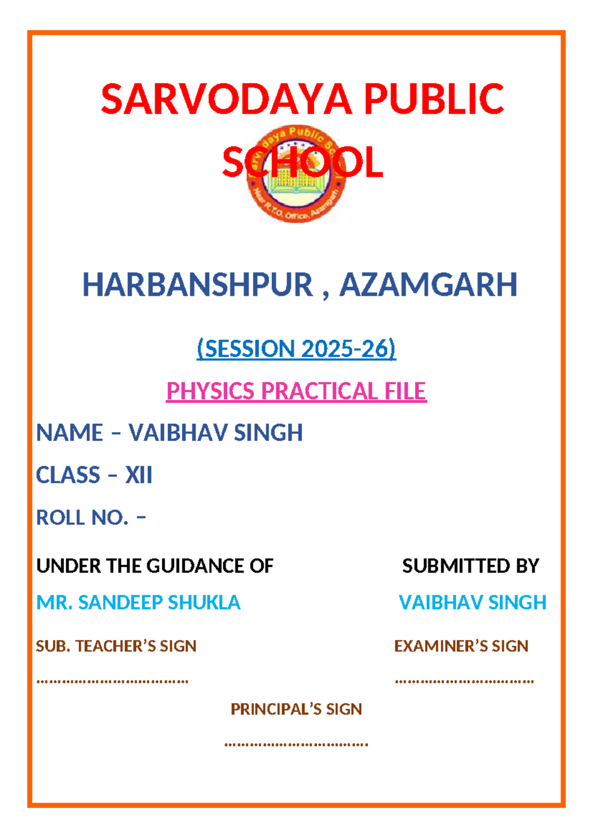 Physics Practical File - Class XII - Vaibhav Singh - Studocu