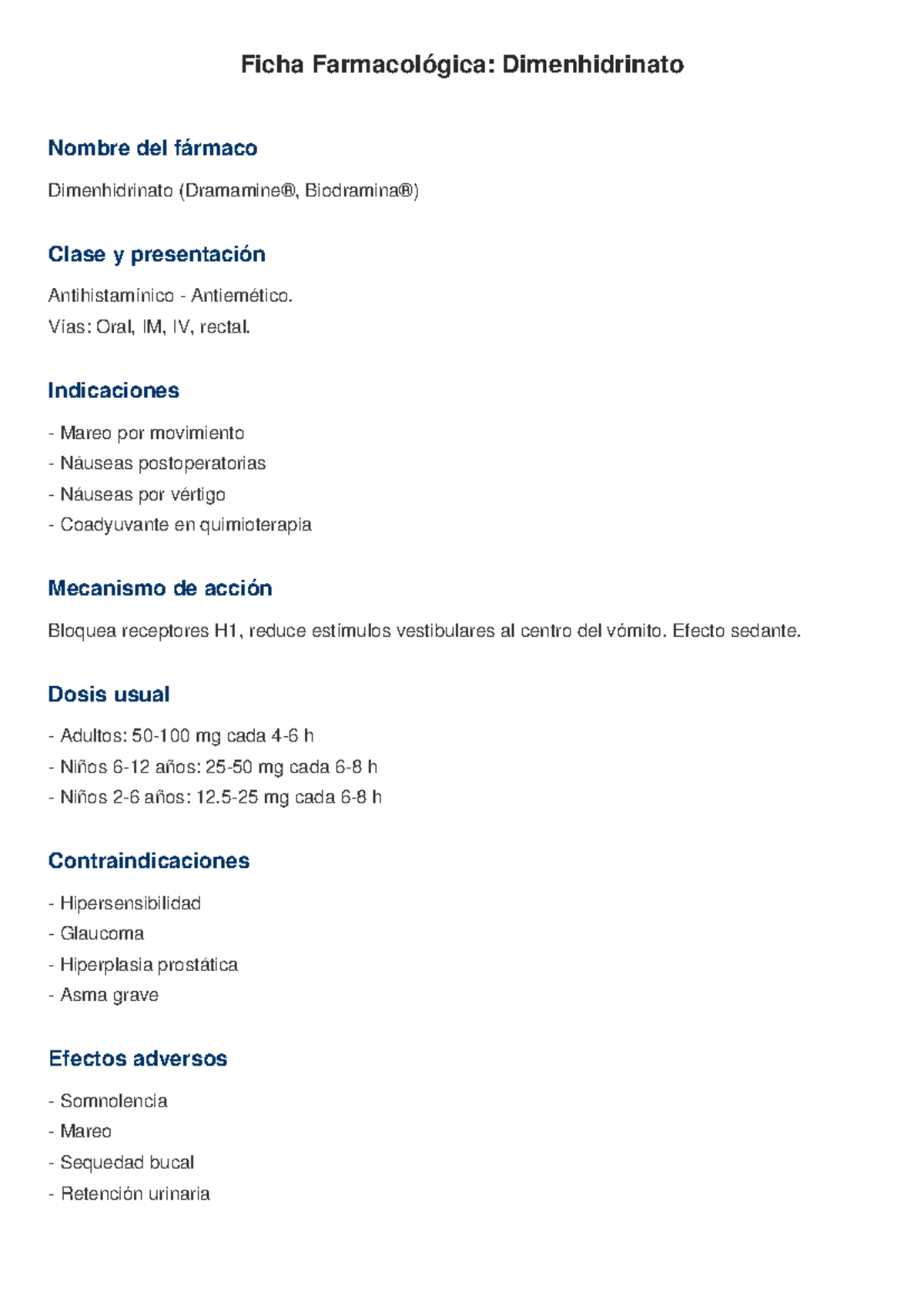 Ficha Farmacológica: Dimenhidrinato - Antihistamínico y Antiemético ...