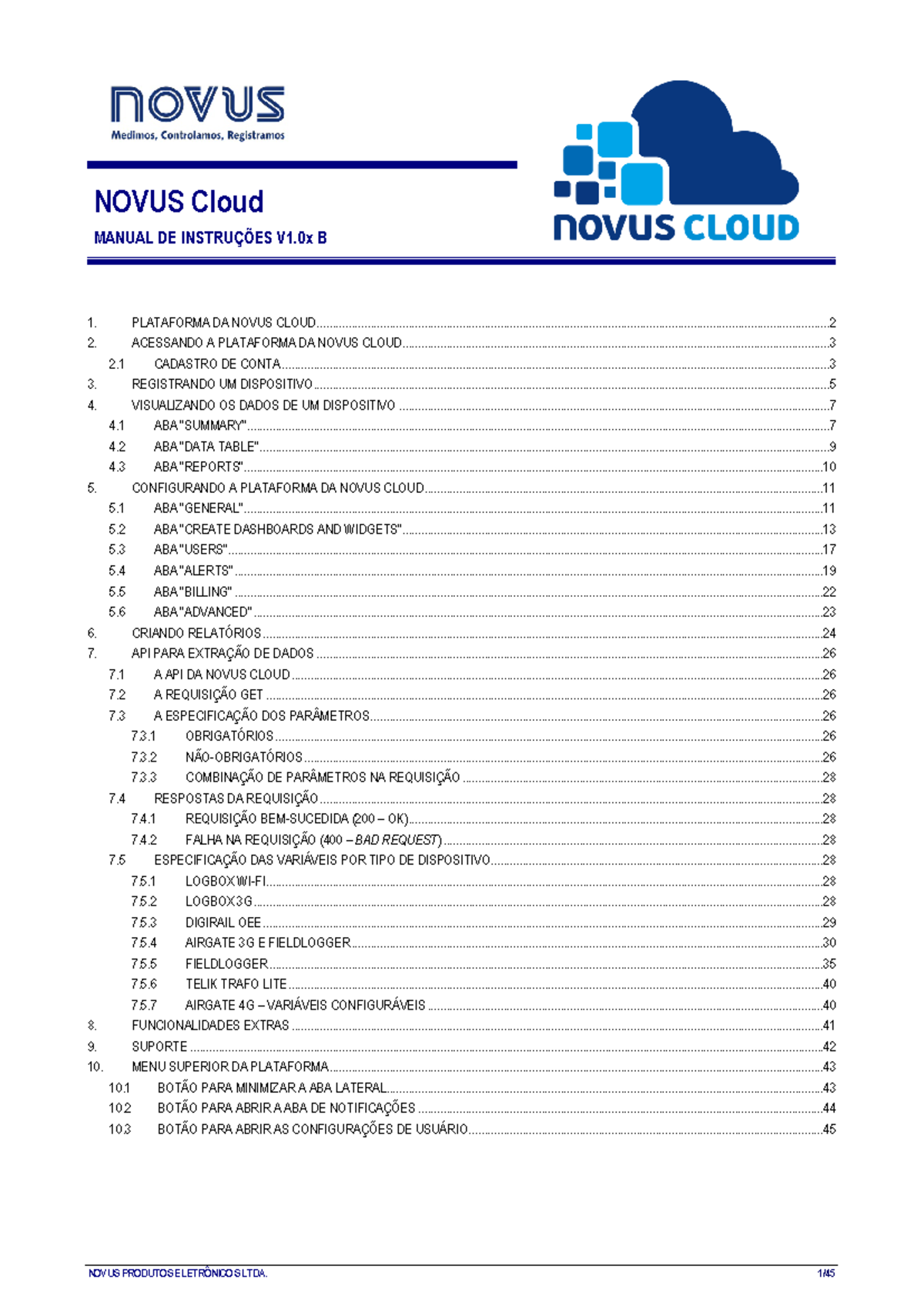 Manual da Plataforma NOVUS Cloud v1.0x B: Instruções e Configurações ...