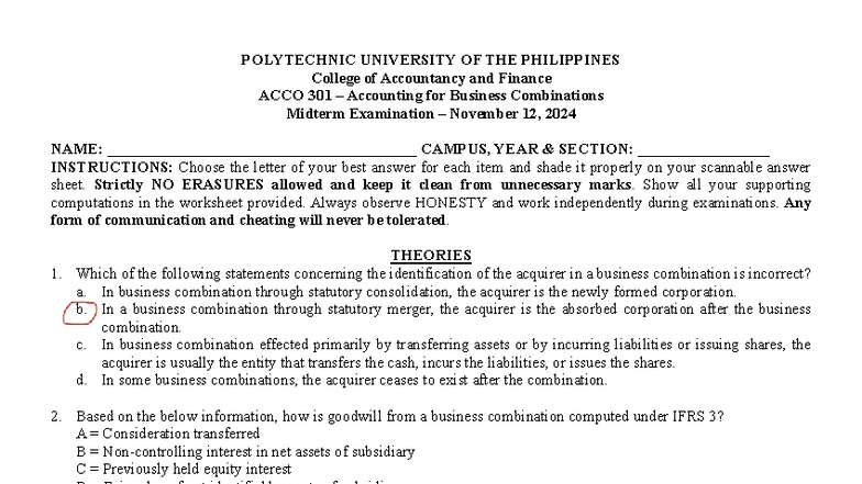 ABC MTE 1SAY2425 - Accounting for Business Combinations Midterm Exam - Studocu