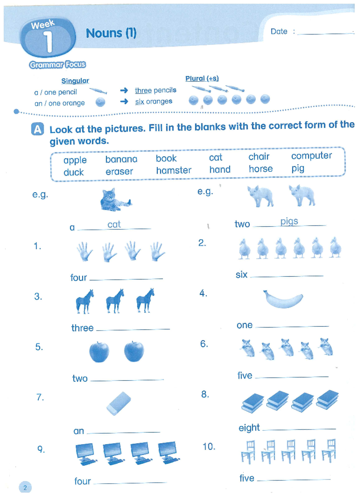 1. Nouns - English Grammar(S) - Week Nouns (1) Date : 1 Grammar Focus ...