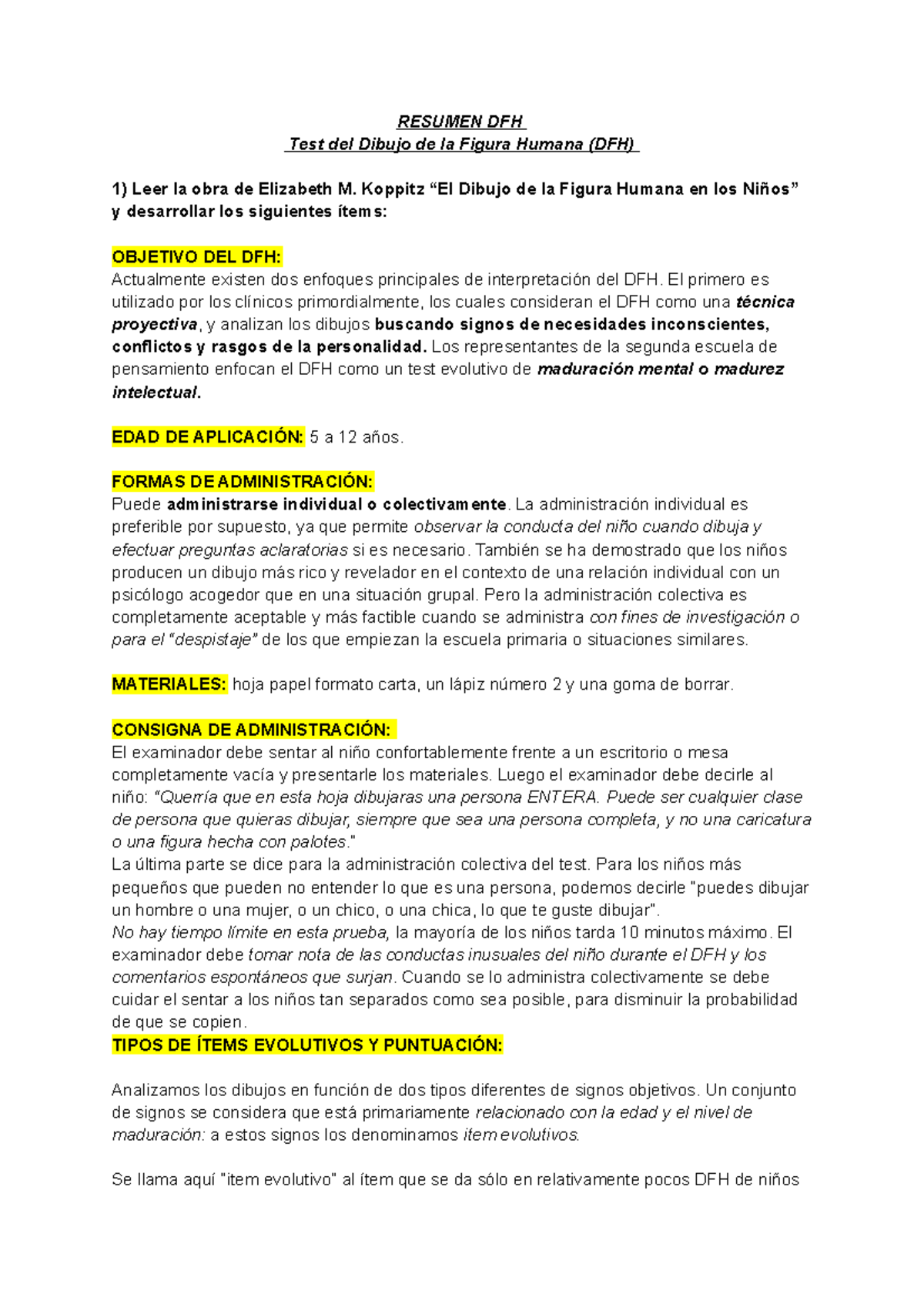 Resumen del Test DFH: Dibujo de la Figura Humana y su Interpretación ...