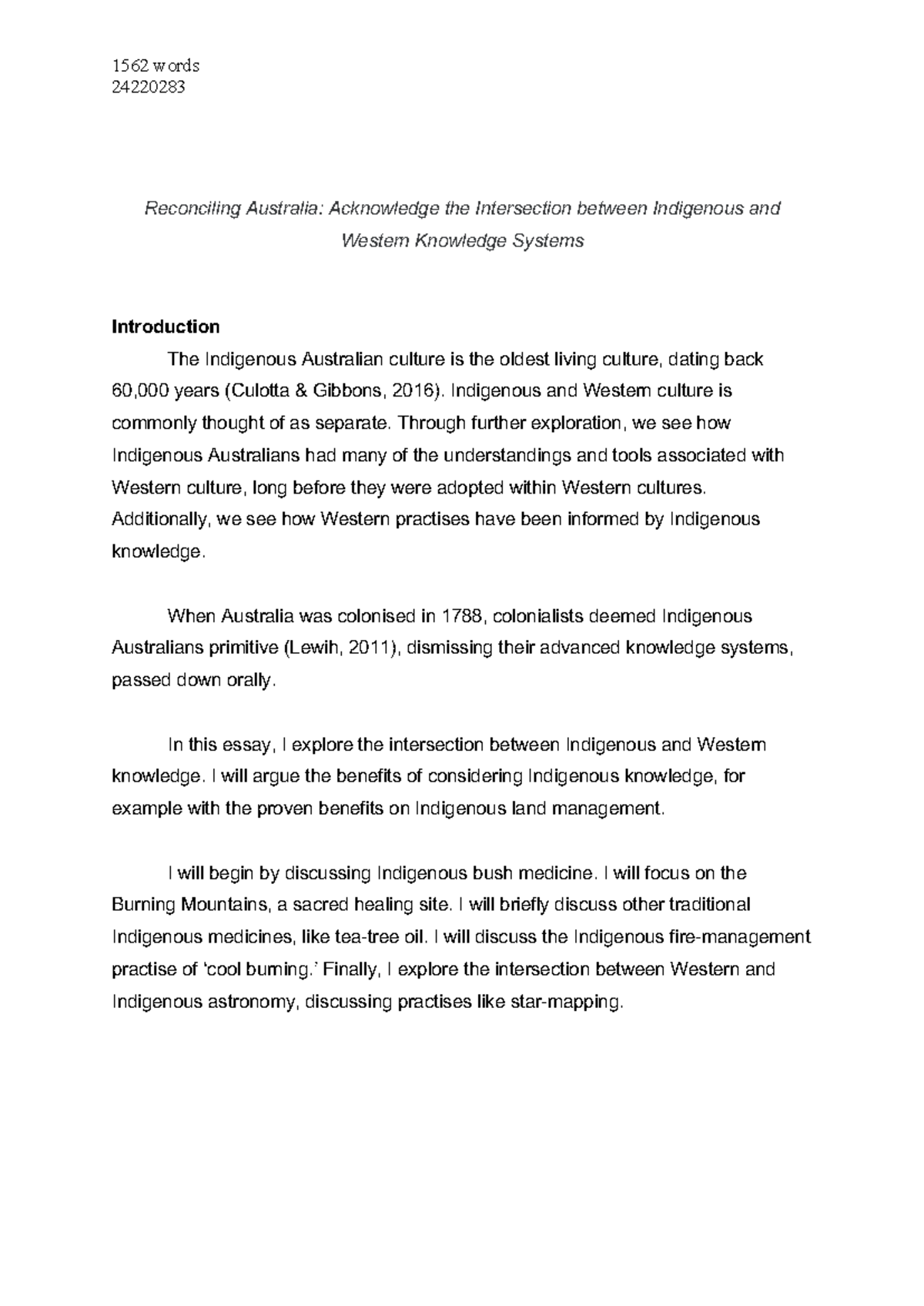INDG1160 Major Essay: Reconciling Indigenous and Western Knowledge ...