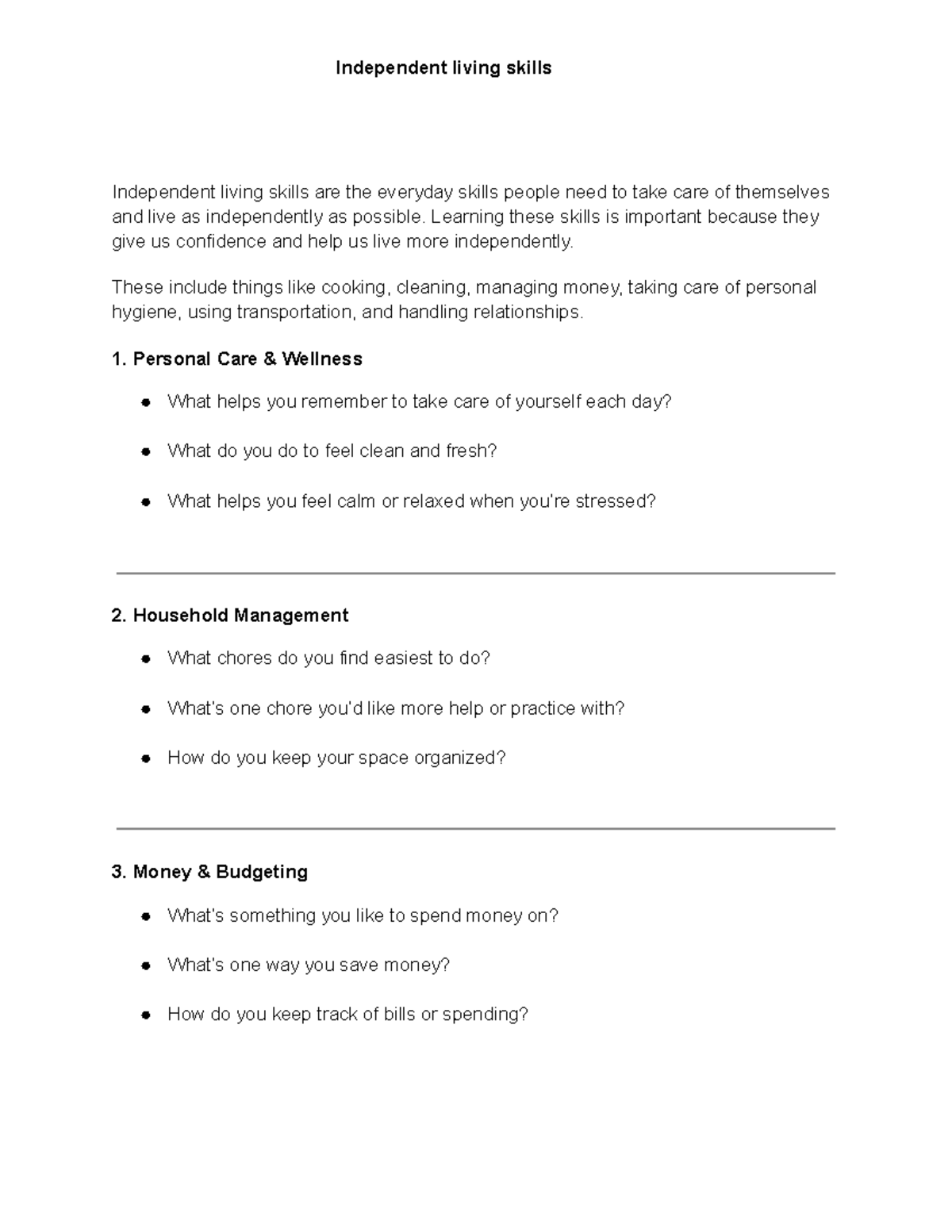 Independent Living Skills: Essential Daily Competencies - Studocu