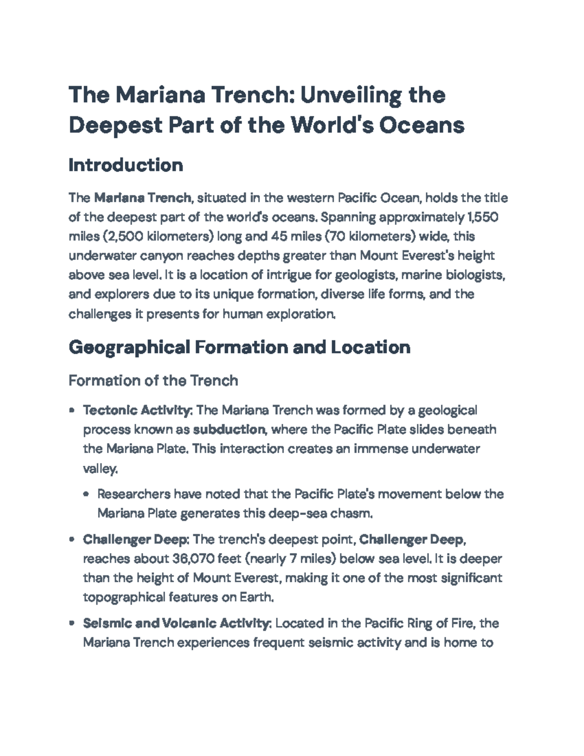 Exploring the Mariana Trench: Earth's Deepest Oceanic Frontier - Studocu