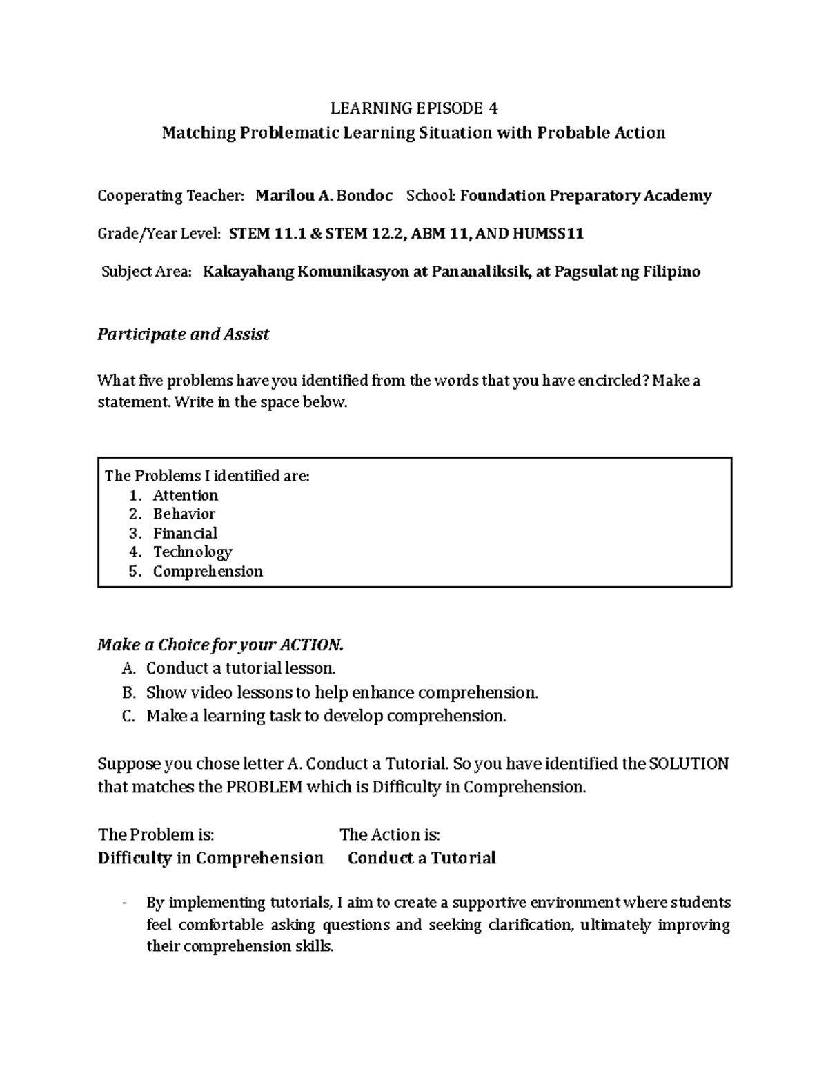FS 2 Episode 4 - HEGE - LEARNING EPISODE 4 Matching Problematic ...