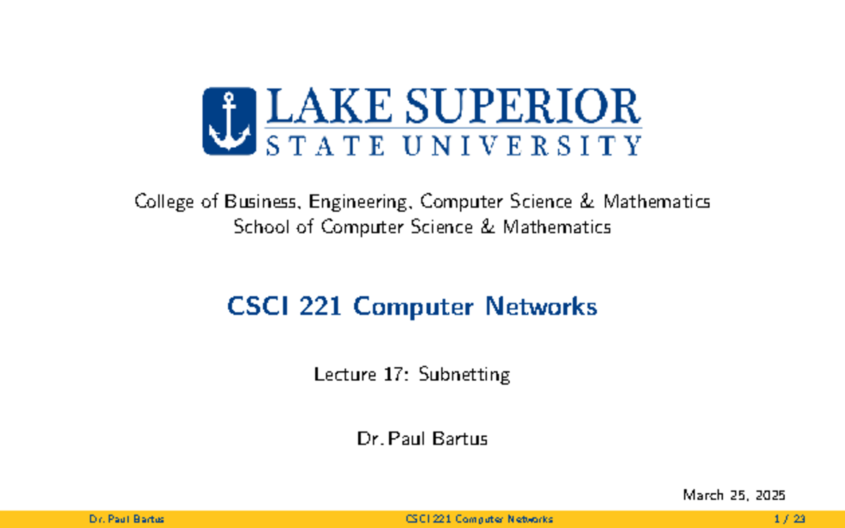 CSCI 221 Computer Networks - Lecture 17: Mastering Subnetting ...