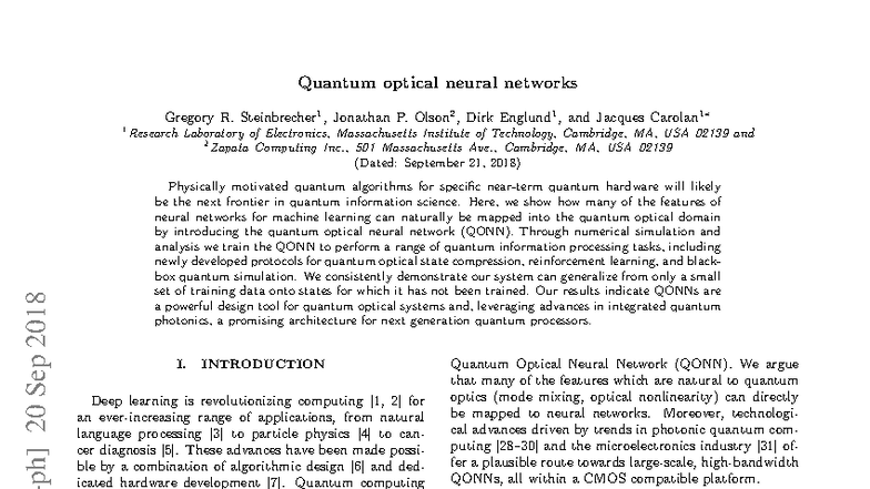 Quantum Optical Neural Networks: Applications in Quantum Info Science ...