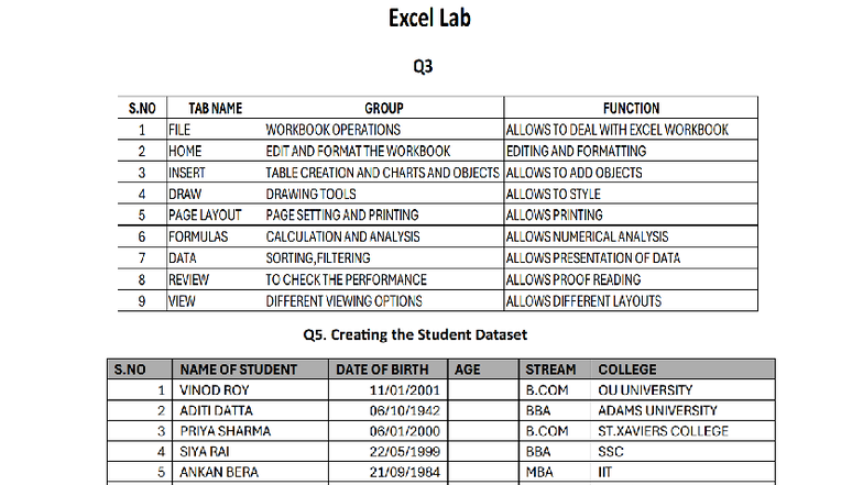 Excel Lab Q3: Workbook Operations, Data Analysis & Functions - Studocu