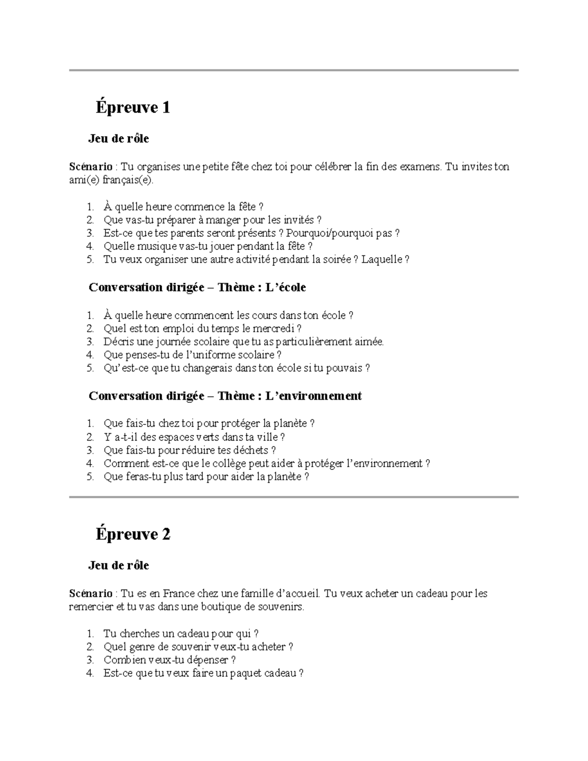 Igcse Speaking Practice: Scénarios de Jeu de Rôle et Conversations ...