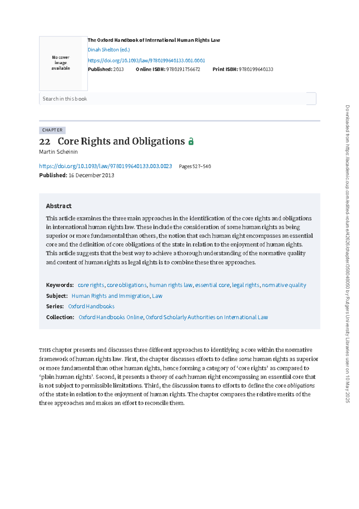 Core Rights & Obligations in Int'l Human Rights Law: A Comprehensive ...