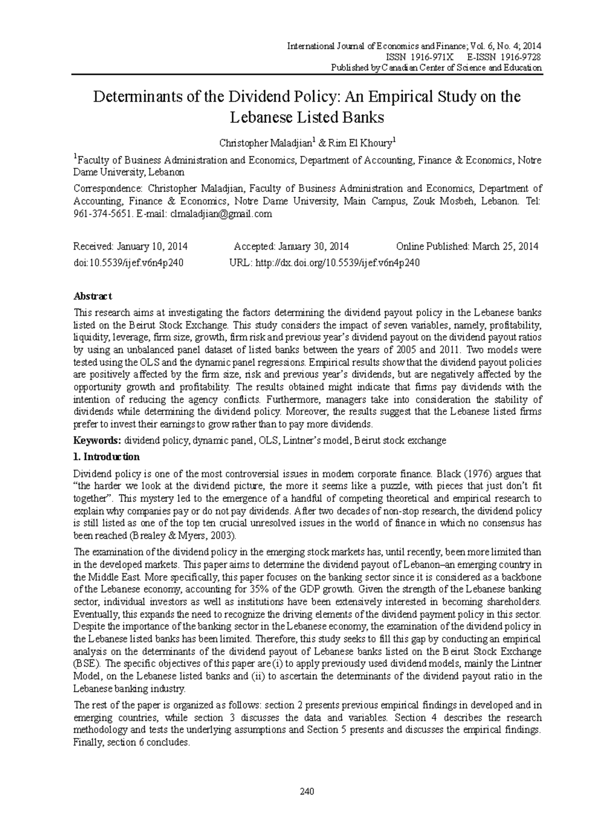 Determinants of Dividend Policy in Lebanese Listed Banks (33350) - Studocu