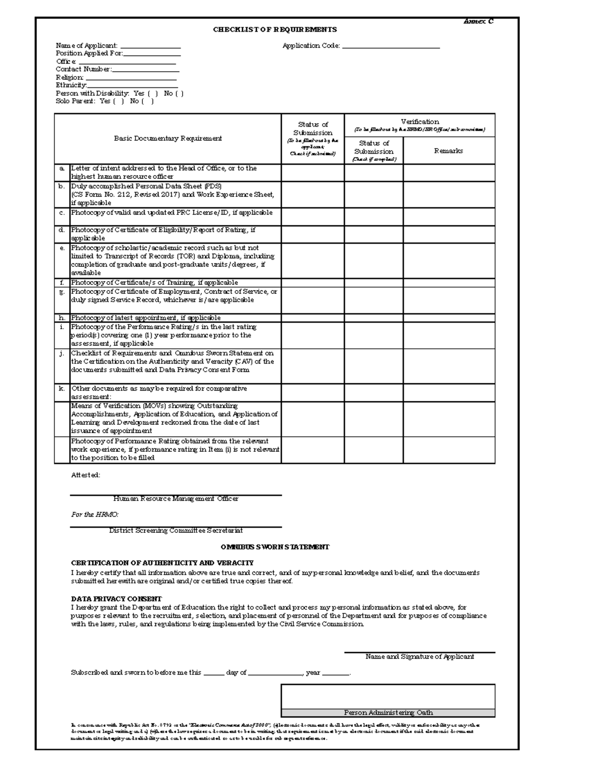 Annex C Checklist of Application Requirements for T1 Submission - Studocu