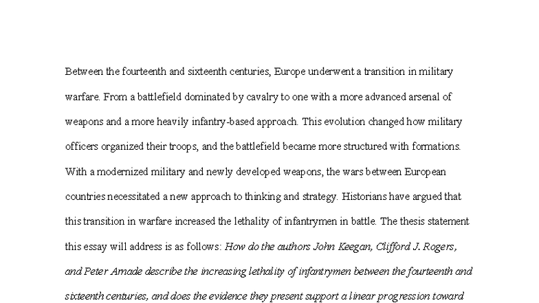 HIST254 Final Paper: Evolution of Infantry Lethality (14th-16th ...