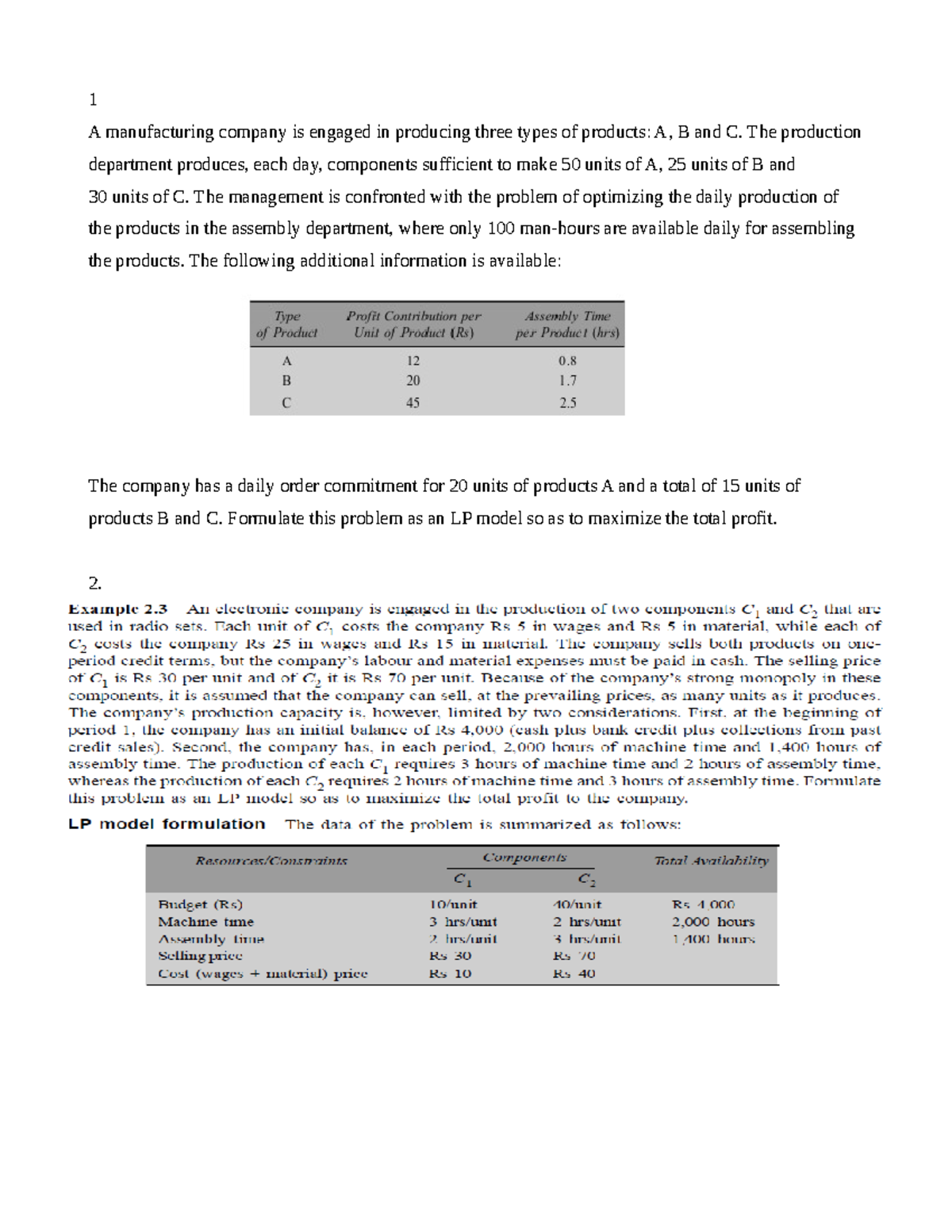 LP Models for Optimization in Operations Research (Course Code: OR101 ...