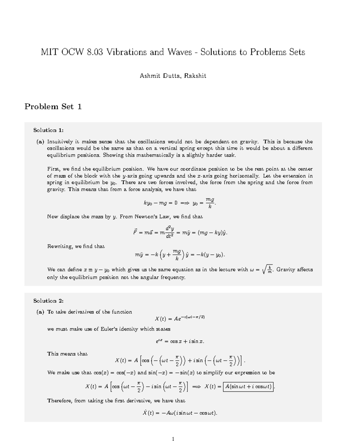 MIT OCW 8 03 Solutions Manual - MIT OCW 8 Vibrations and Waves ...