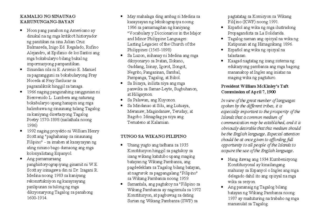 KAMALIG NG SINAUNANG WIKA: Isang Pagsusuri sa Leksikograpiya (ENG 101) - Studocu