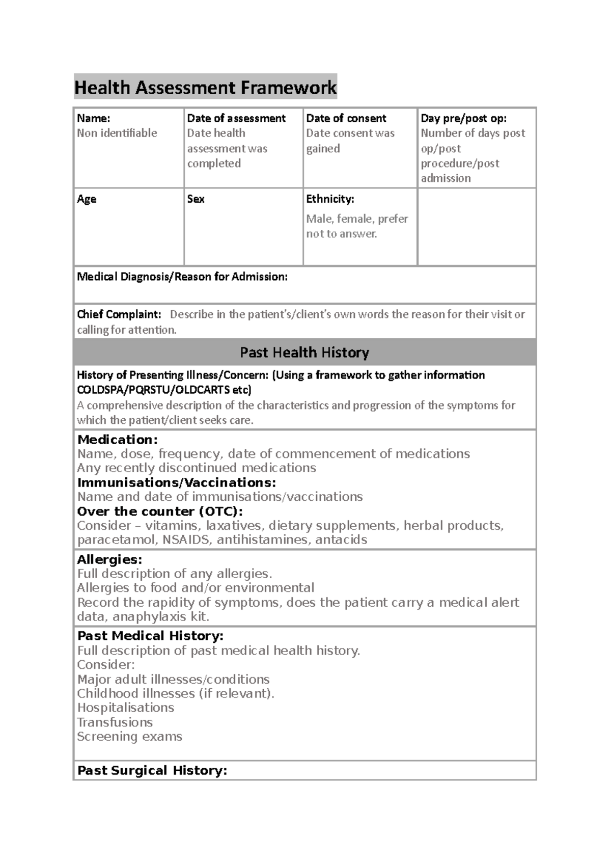 Health Assessment Framework Guide: Comprehensive Patient Review - Studocu