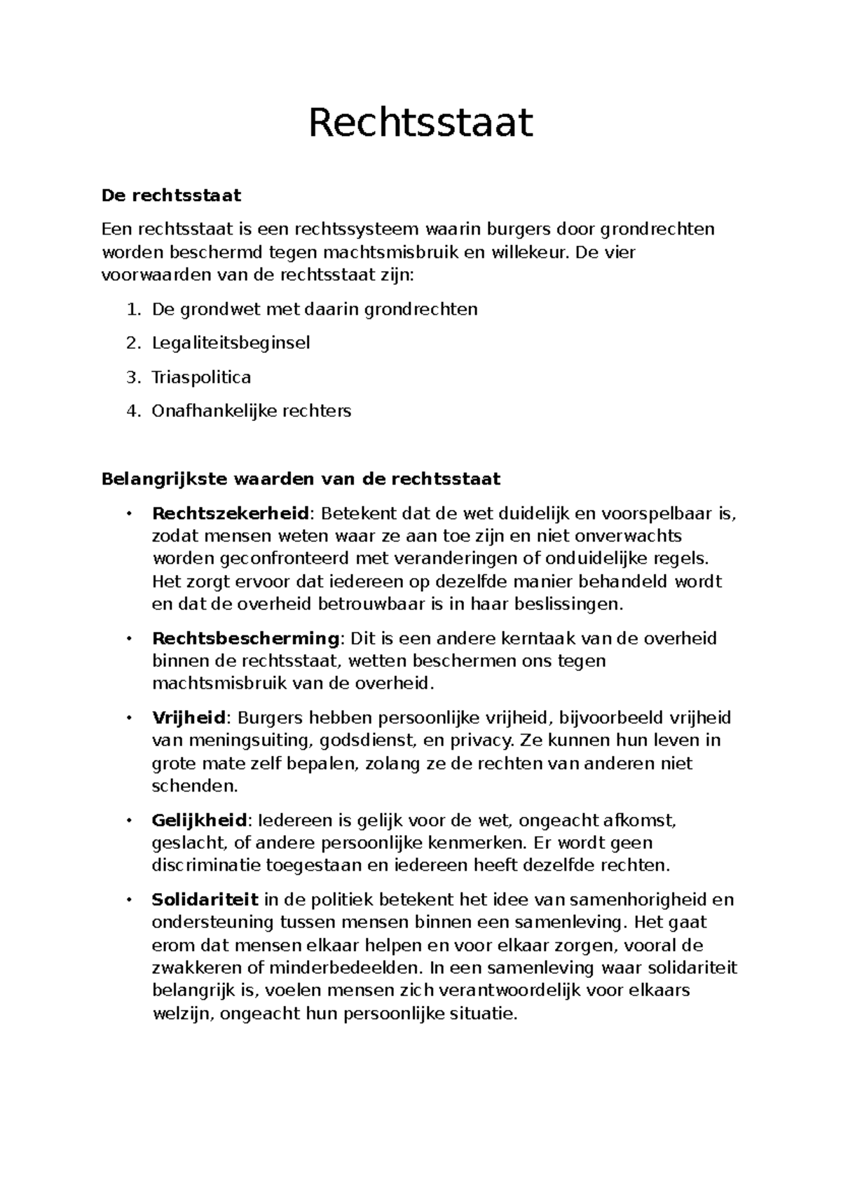 Samenvatting Rechtsstaat: Kernwaarden en Principes - Studeersnel