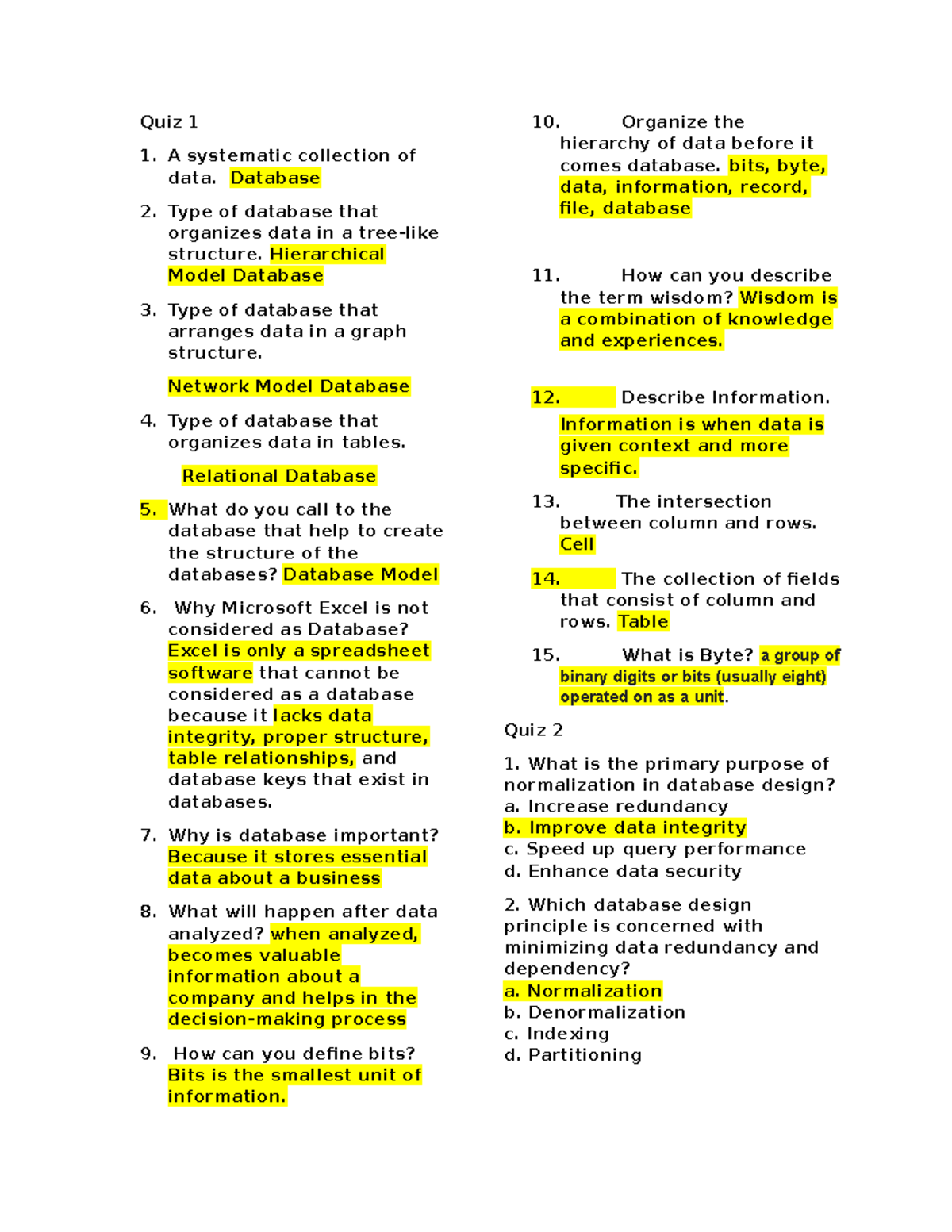 Adbms Reviewer - Quiz 1 A systematic collection of data. Database Type ...