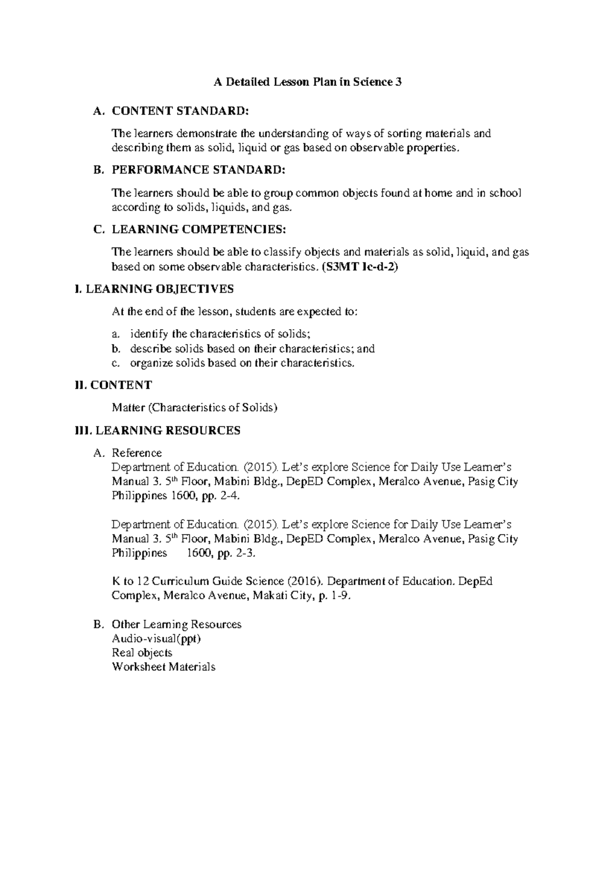 DLP-Science-3 Final Lesson Plan on Properties of Solids - Studocu