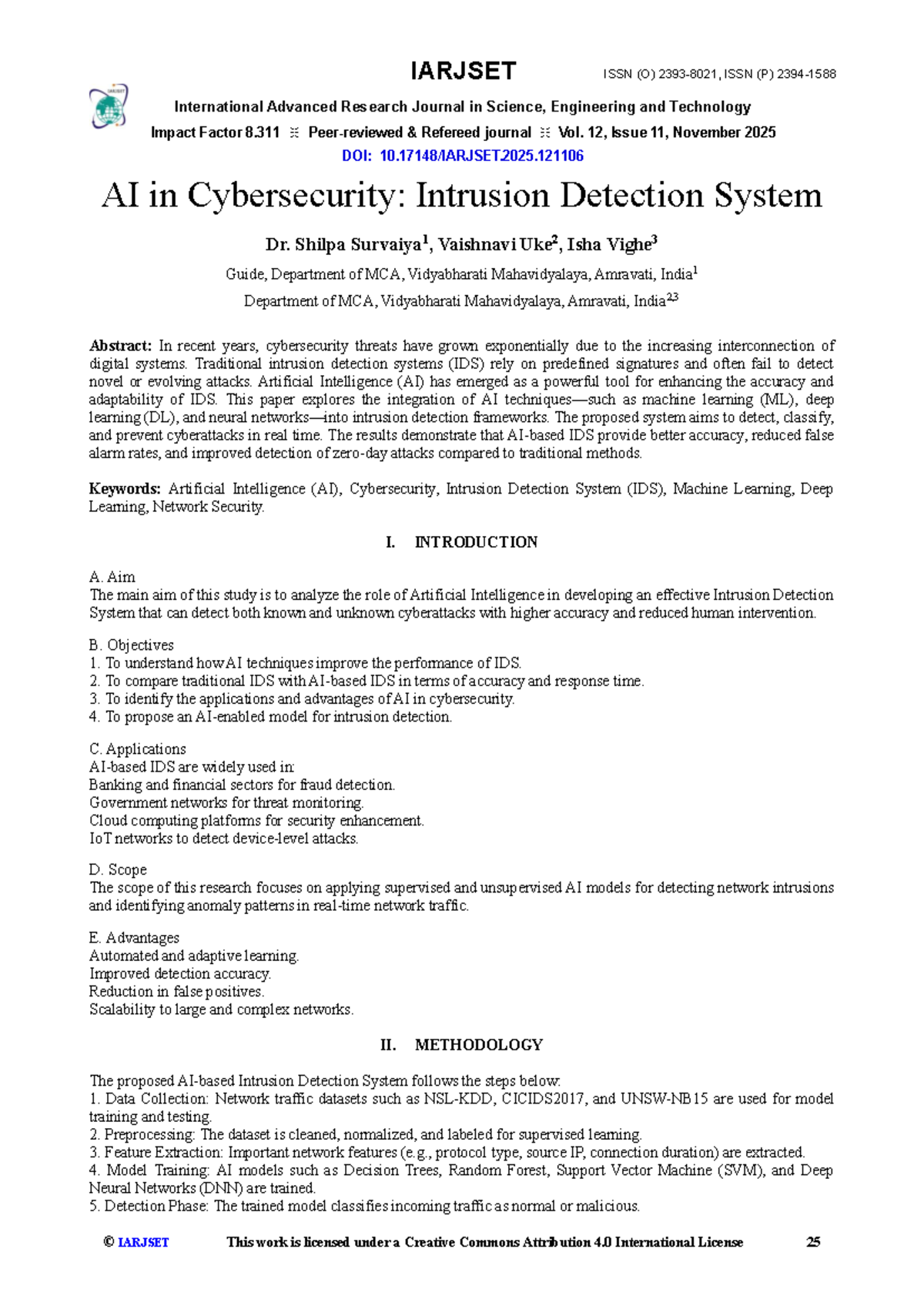 AI in Cybersecurity: Enhancing Intrusion Detection Systems - IARJSET ...
