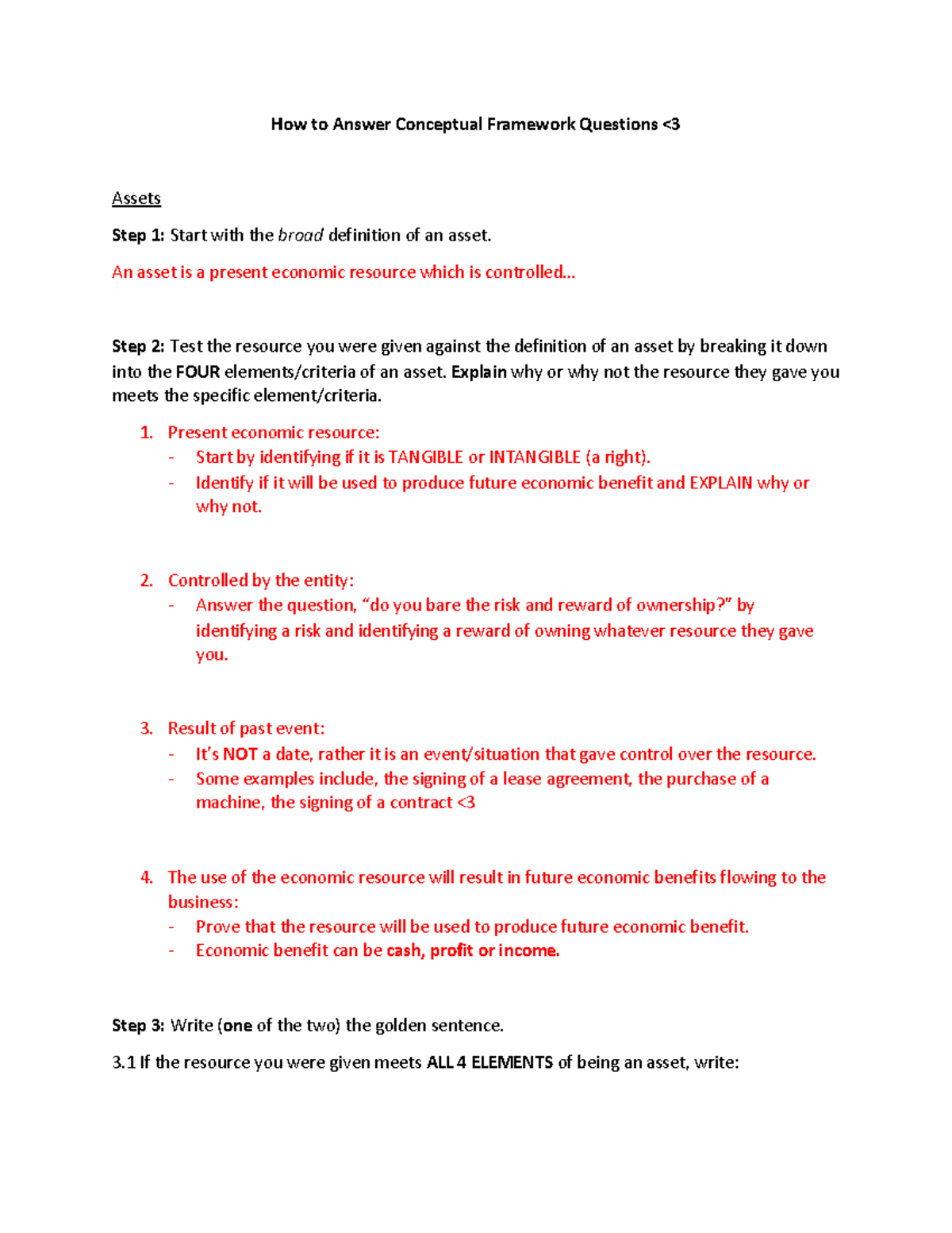 Conceptual Framework Notes: Understanding Assets and Liabilities - Studocu