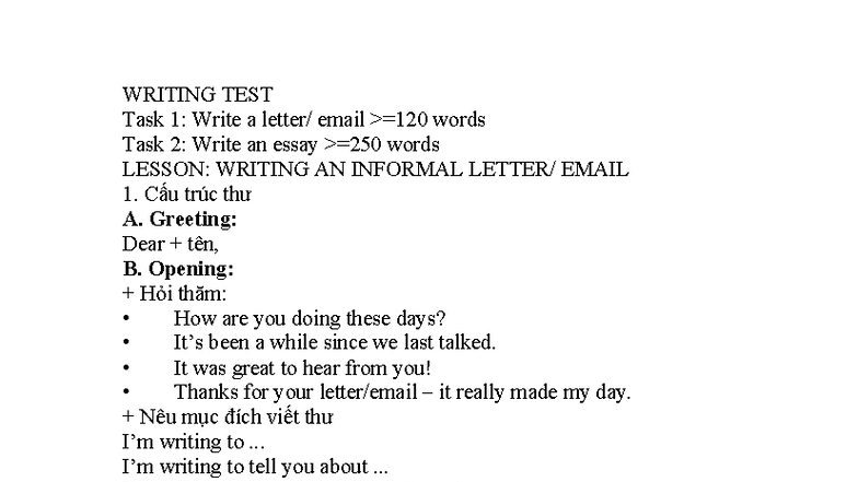 Lesson 1: Writing an Informal Email - Tips & Practice - Studocu