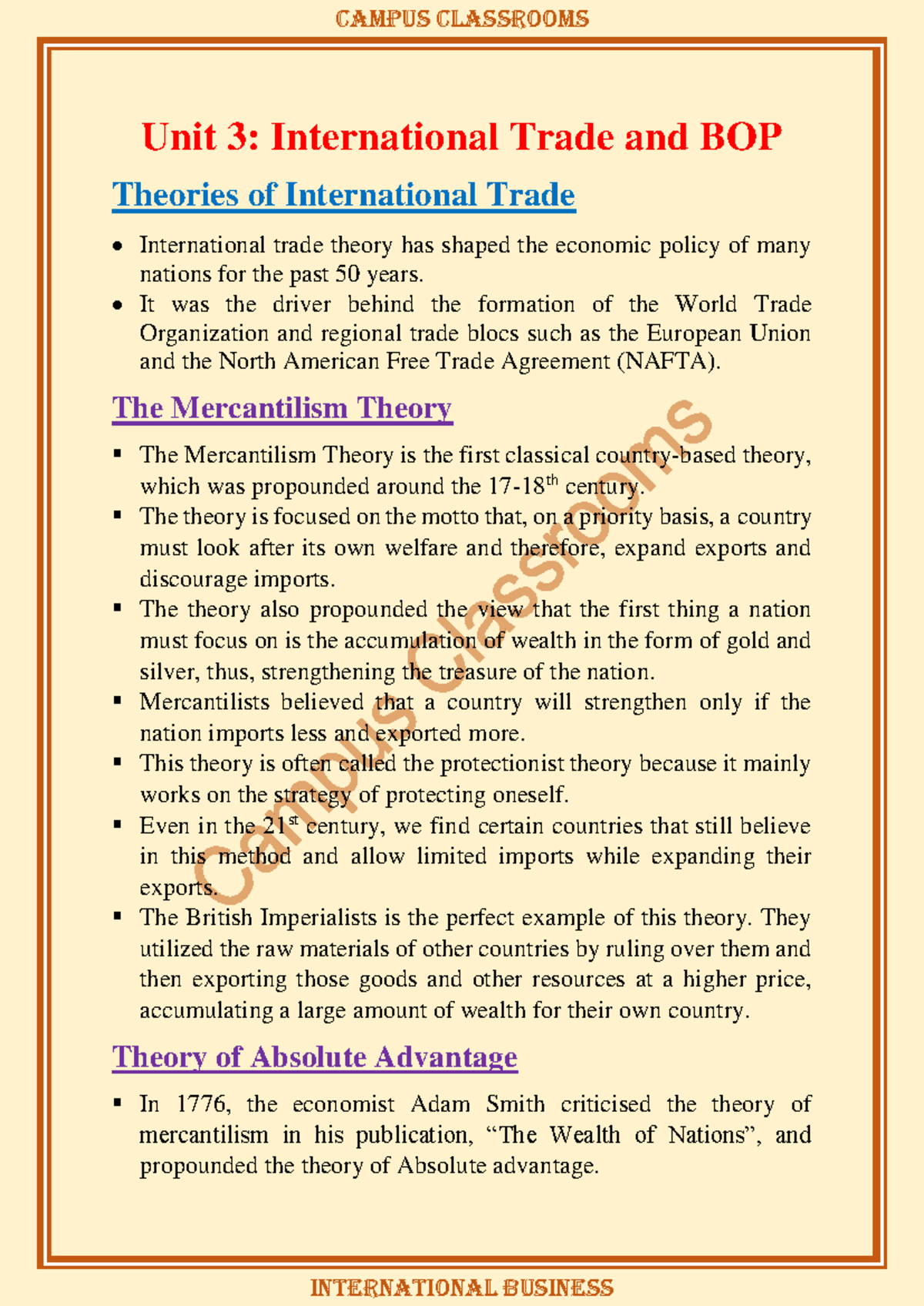 International Business Unit 3: Theories of International Trade and BOP ...